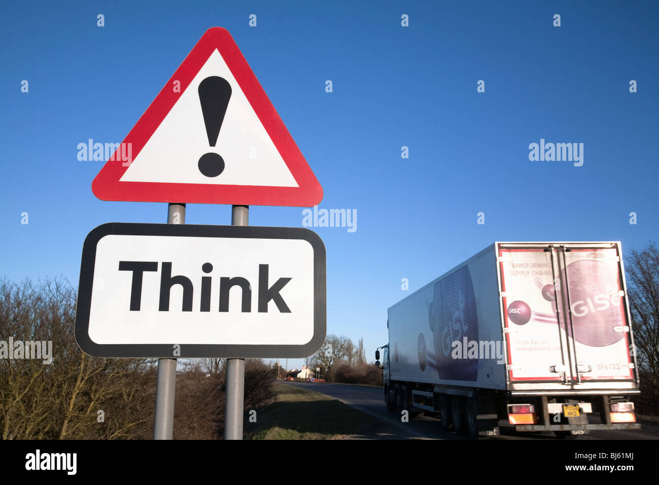 Think! road sign, Cambridgeshire UK Stock Photo - Alamy