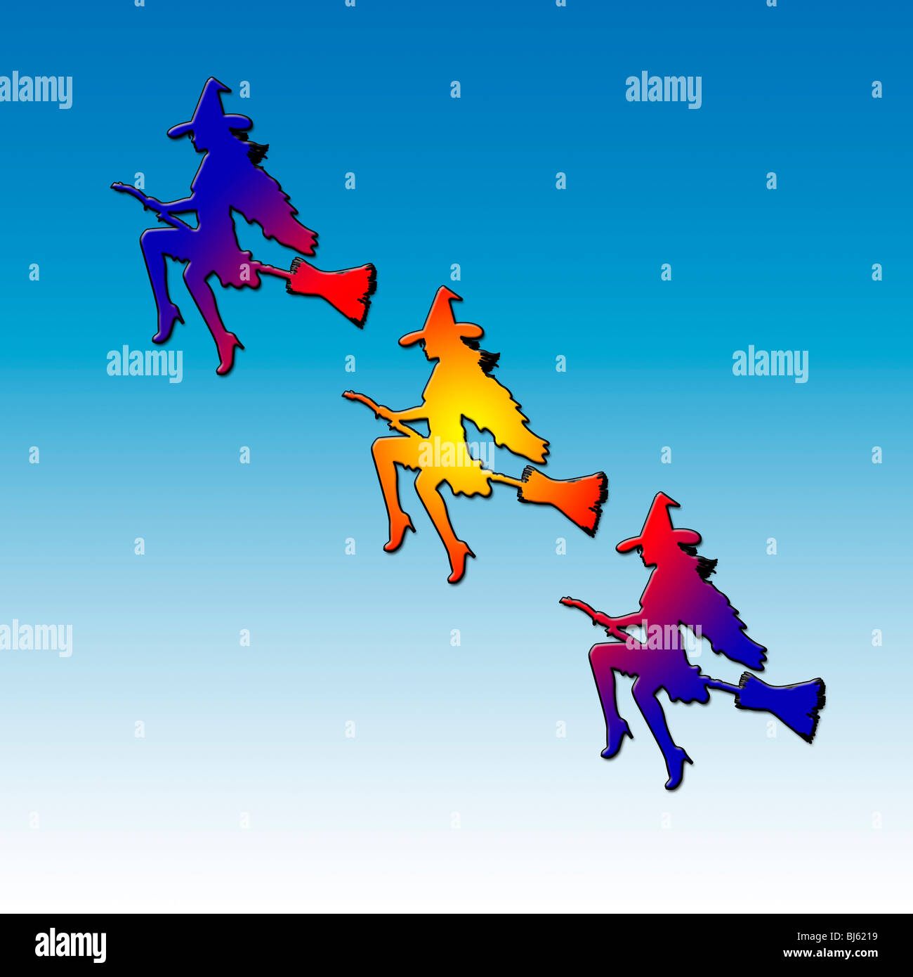 Illustration of Witches flying on their Broomsticks Stock Photo - Alamy