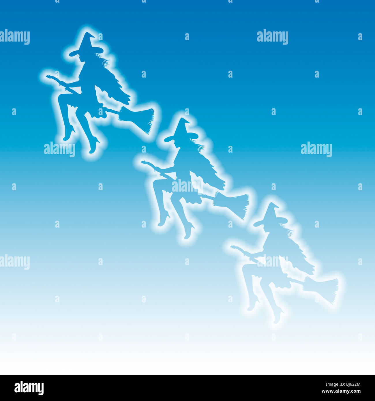 Illustration of Witches flying on their Broomsticks Stock Photo - Alamy