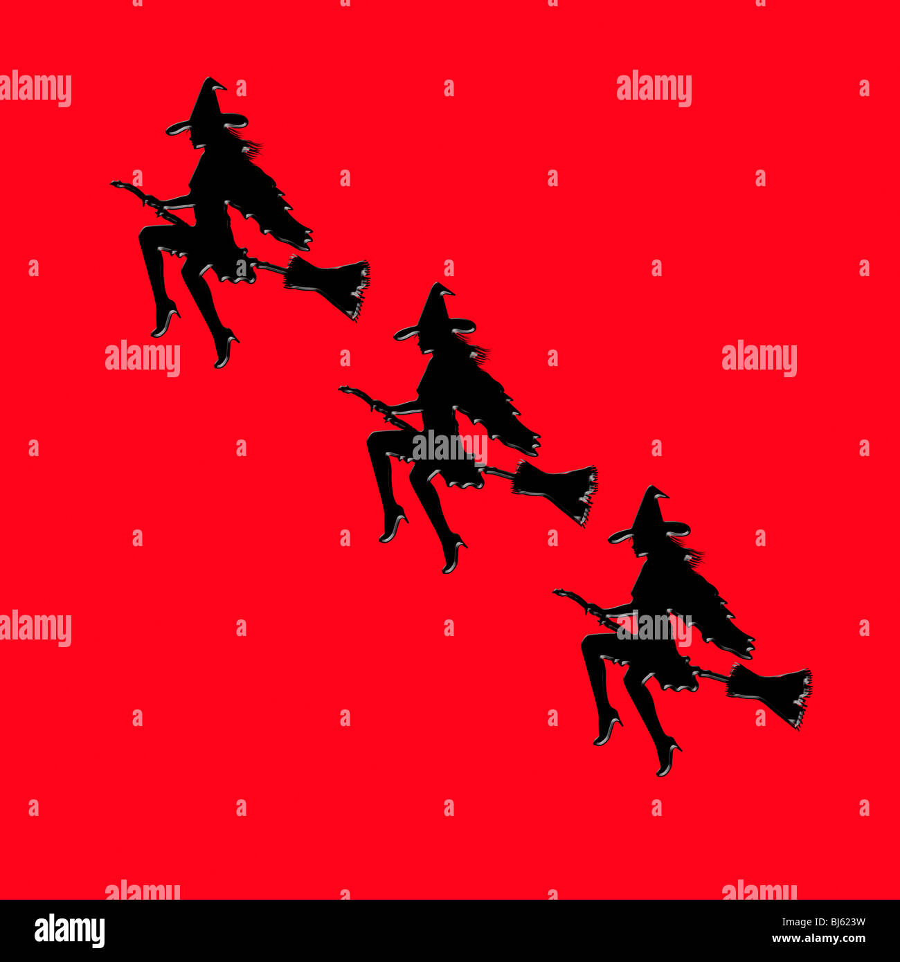 Illustration of Witches flying on their Broomsticks Stock Photo - Alamy