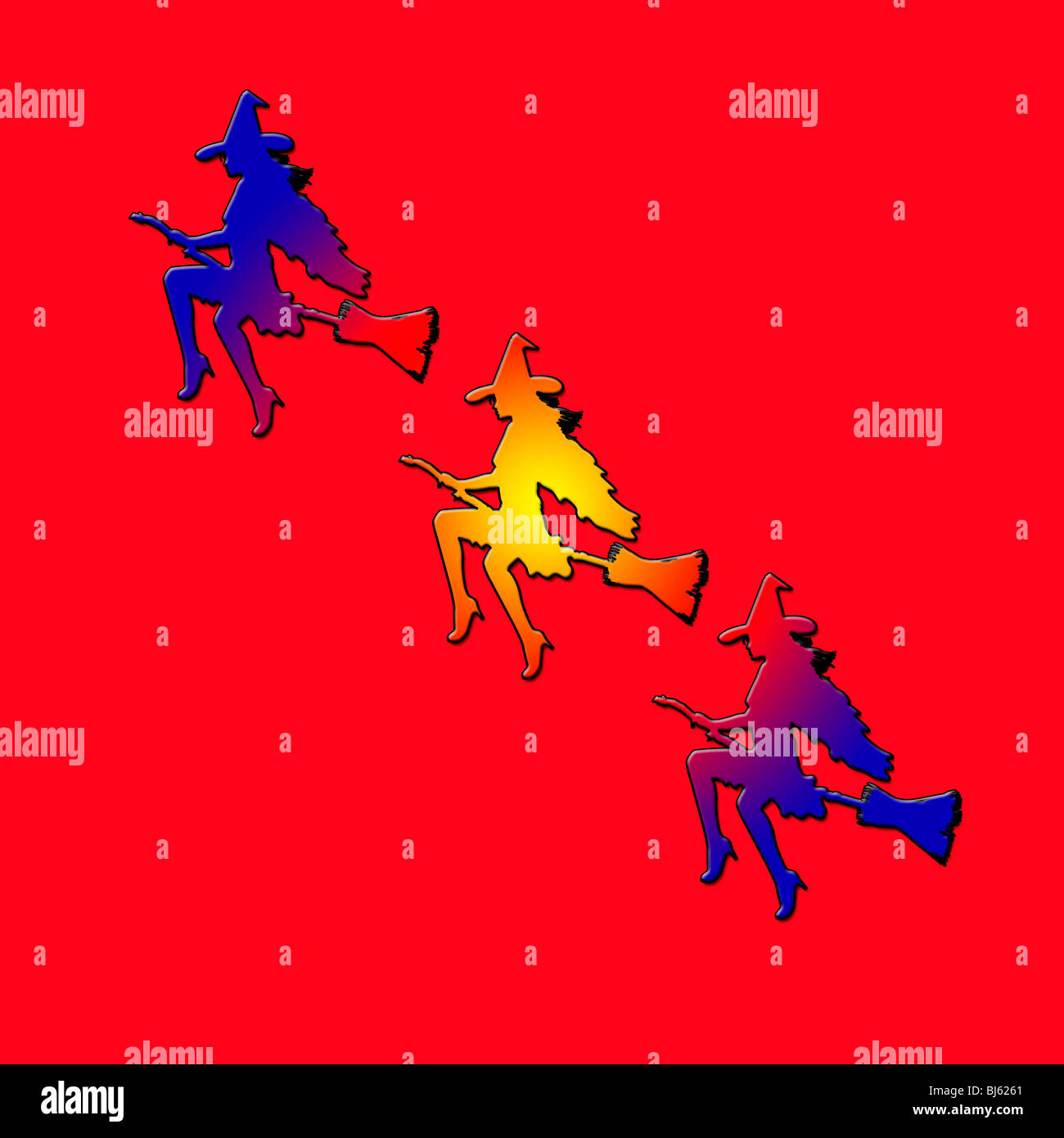 Illustration of Witches flying on their Broomsticks Stock Photo - Alamy