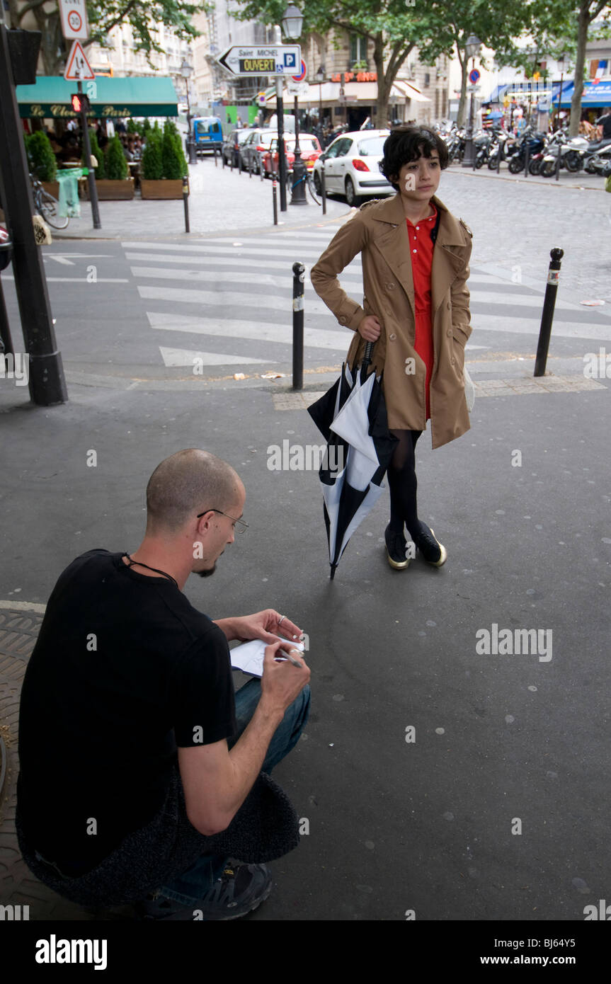 Man drawing portrait, Quartier Latin, Paris, France Stock Photo - Alamy