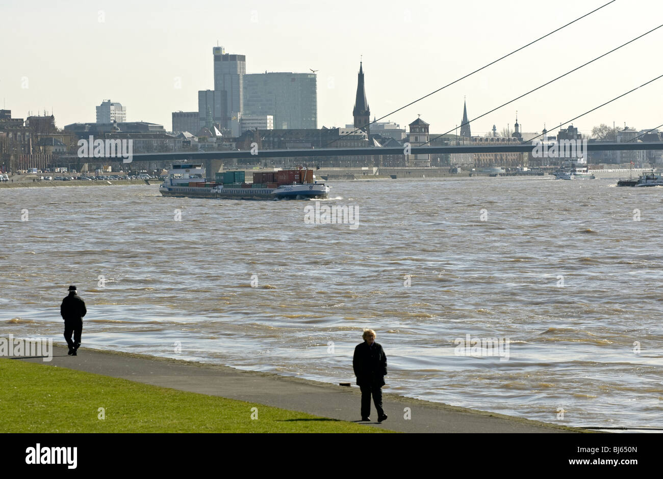 Oberkassel Bridge over the river Rhine in Düsseldorf, Germany Stock ...