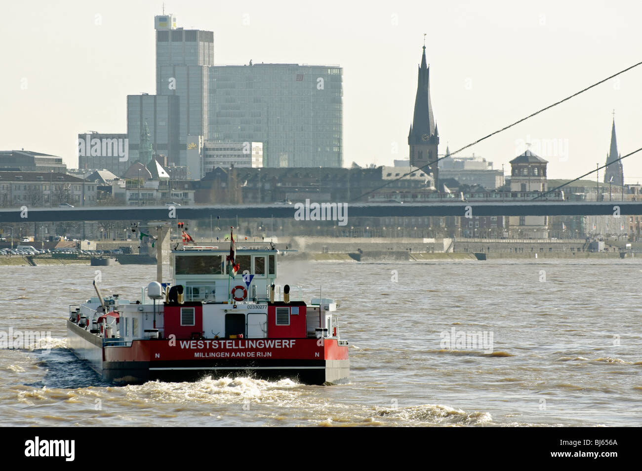 Oberkassel Bridge and view of Düsseldorf, Germany Stock Photo - Alamy