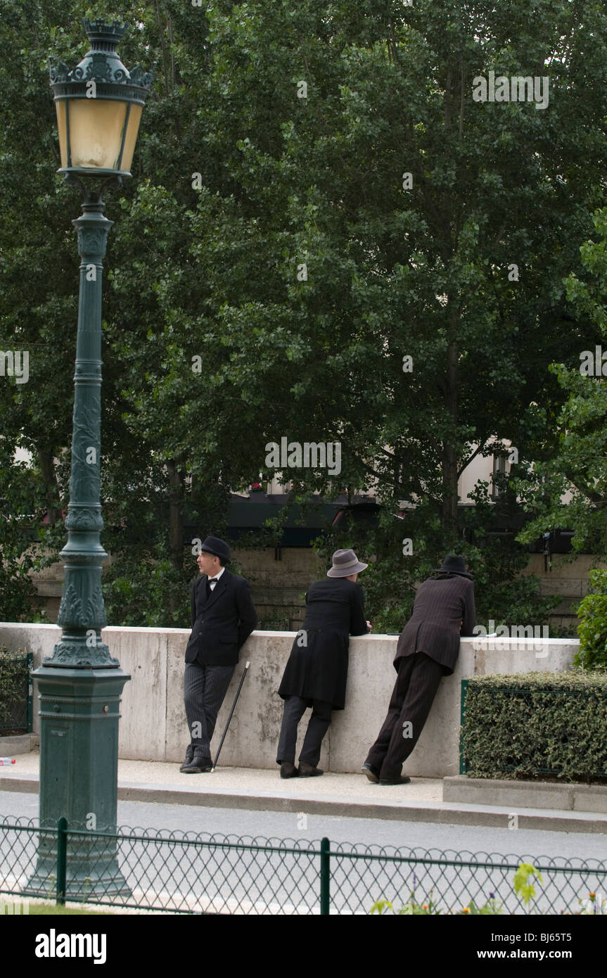 Actors playing film along the Seine River, Paris, France Stock Photo ...
