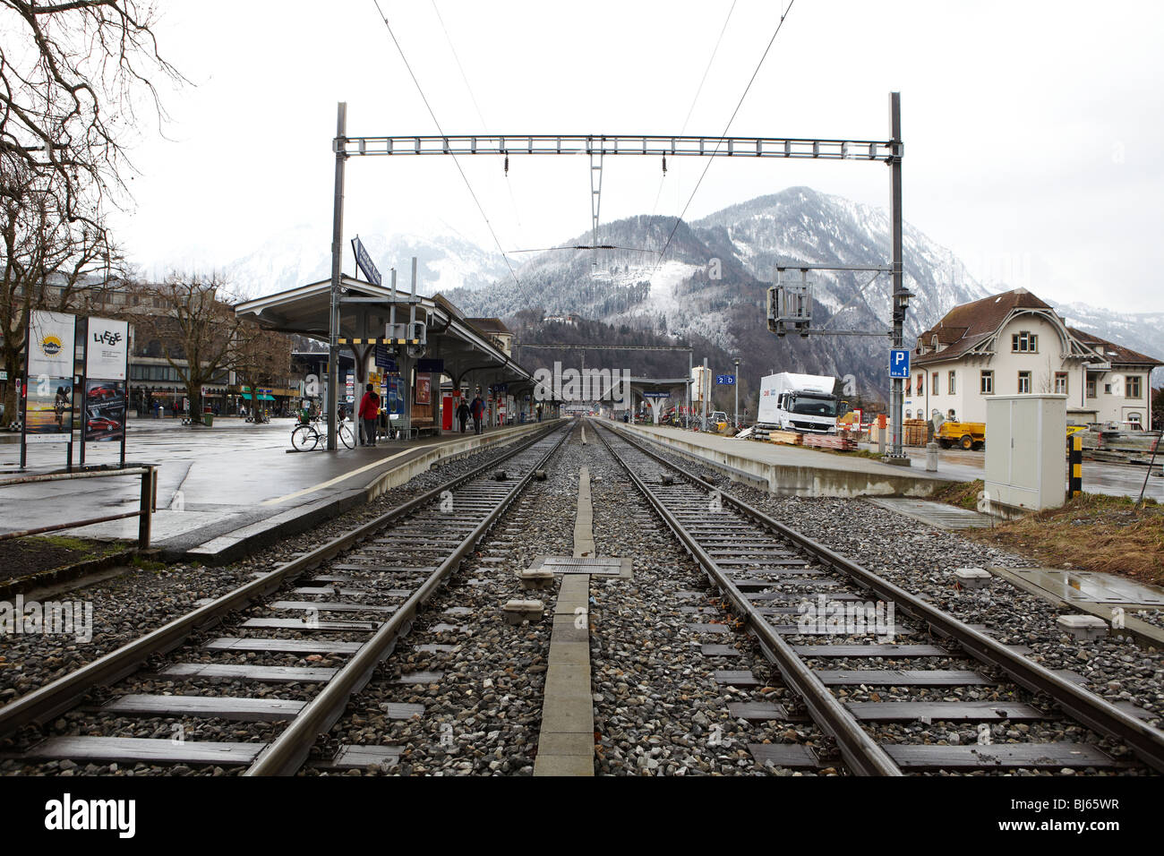 Train tracks in Unterseen, Interlaken, Switzerland Stock Photo - Alamy