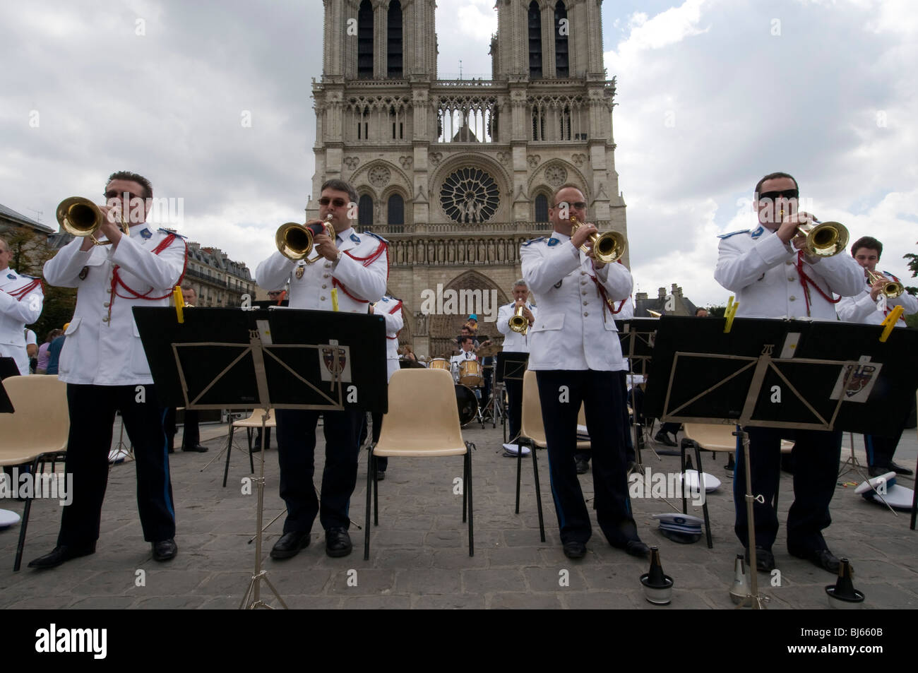 Concert of Police at Notre Dame Cathedral square during Fete de la ...