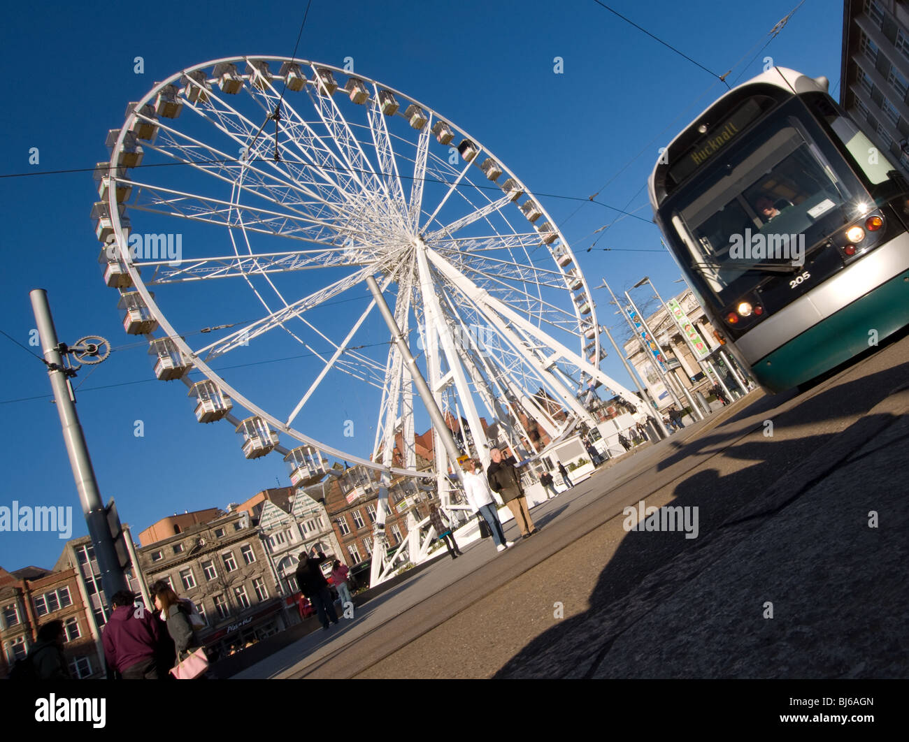 Nottingham Eye in the Market Square with Tram Stock Photo - Alamy