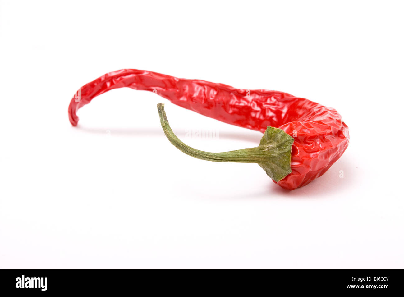 Wrinkled vibrant red chilli's isolated against white background with ...