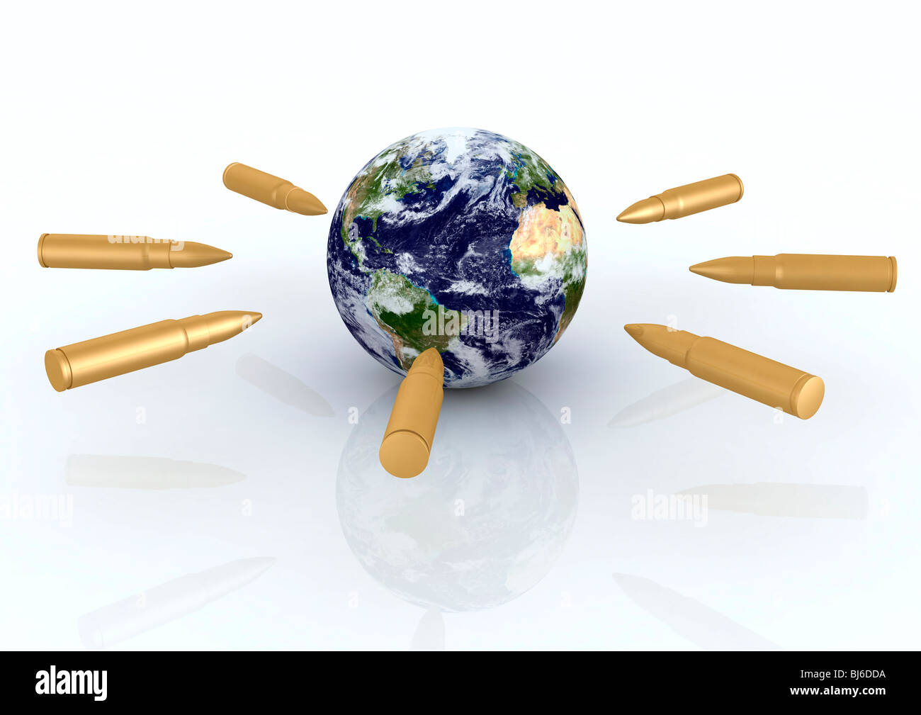 bullets pointing on earth globe. world war concept Stock Photo - Alamy