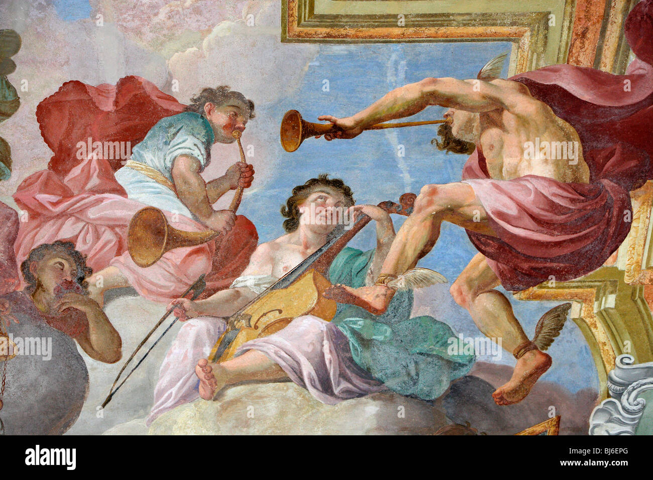 1529 baroque brezice castle stairway frescoes slovenia hi-res stock ...