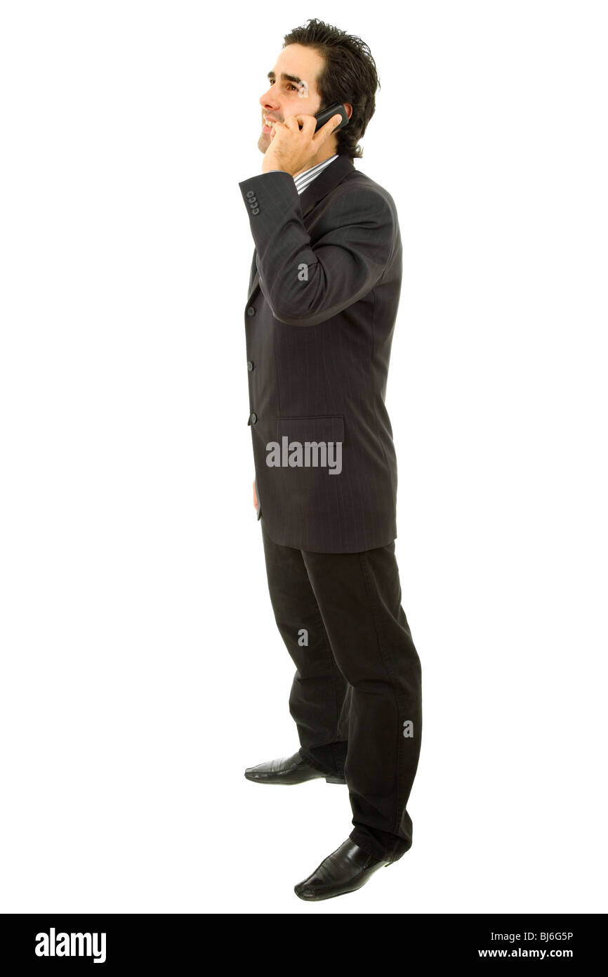 young business man looking with his phone, isolated Stock Photo - Alamy