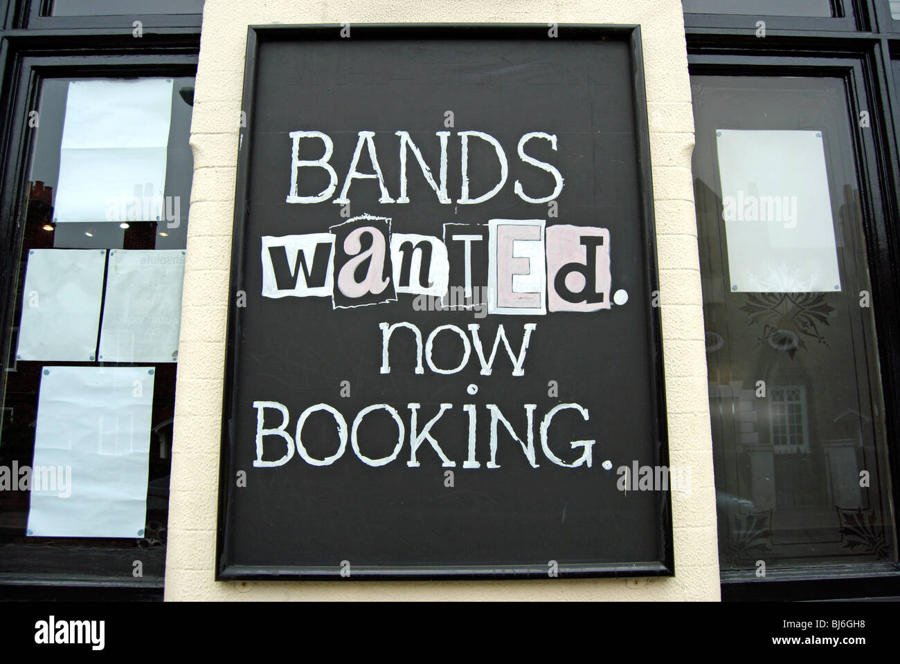 bands wanted, now booking notice outside the fighting cocks, an ...