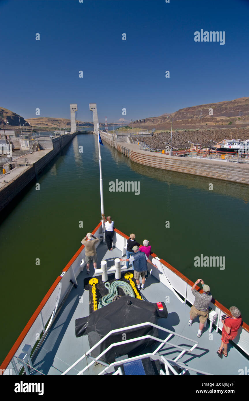 Small cruise ship heads through the John Day locks on the Columbia ...