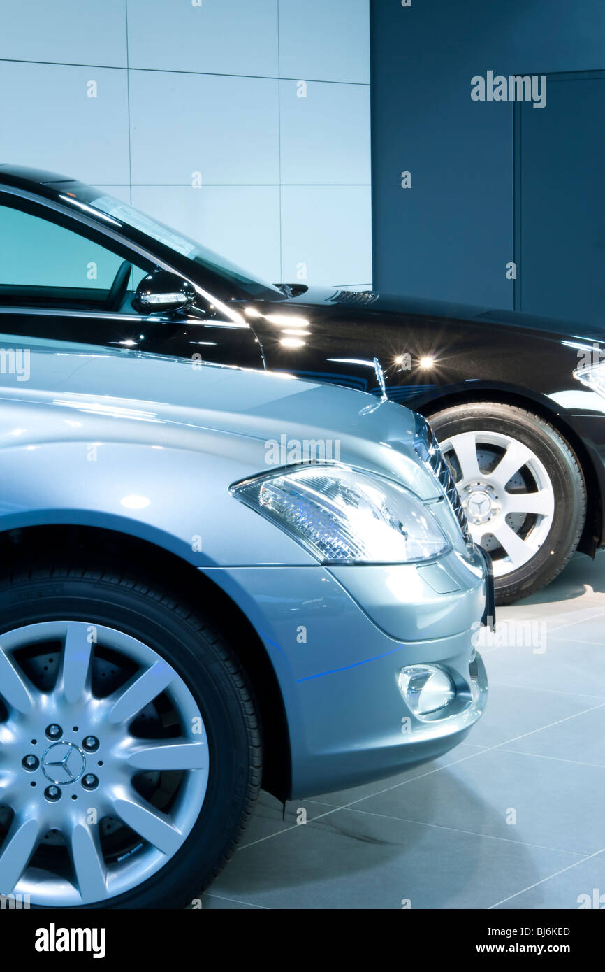 mercedes benz cars at cars dealership showroom, front side view Stock ...