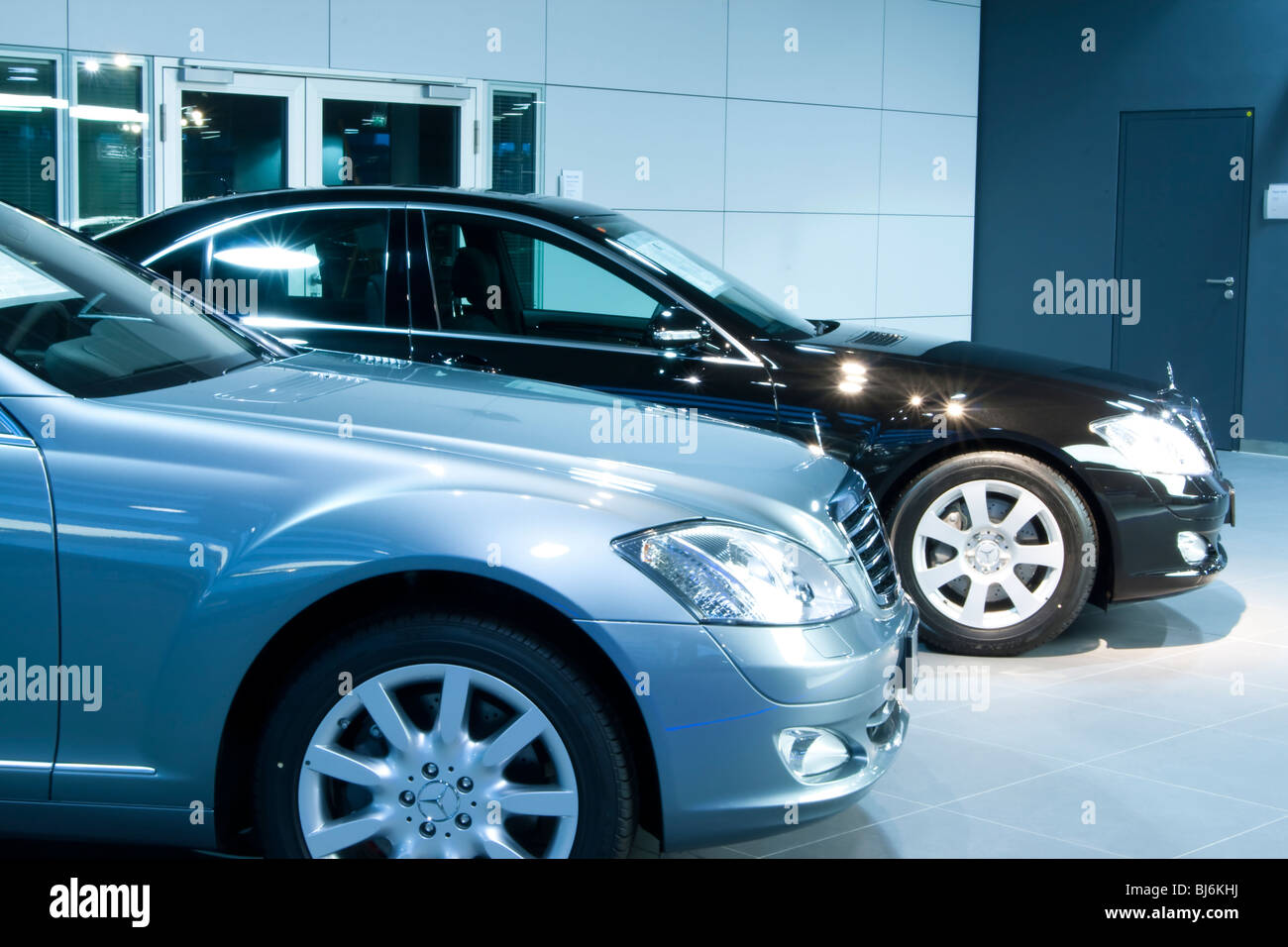 mercedes benz cars at cars dealership showroom, front side view Stock ...