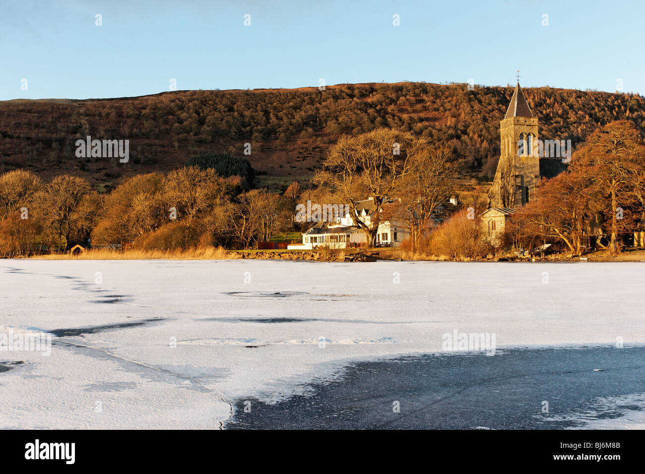 The Lake of Menteith at the Port of Menteith, Stirling, Scotland. View ...