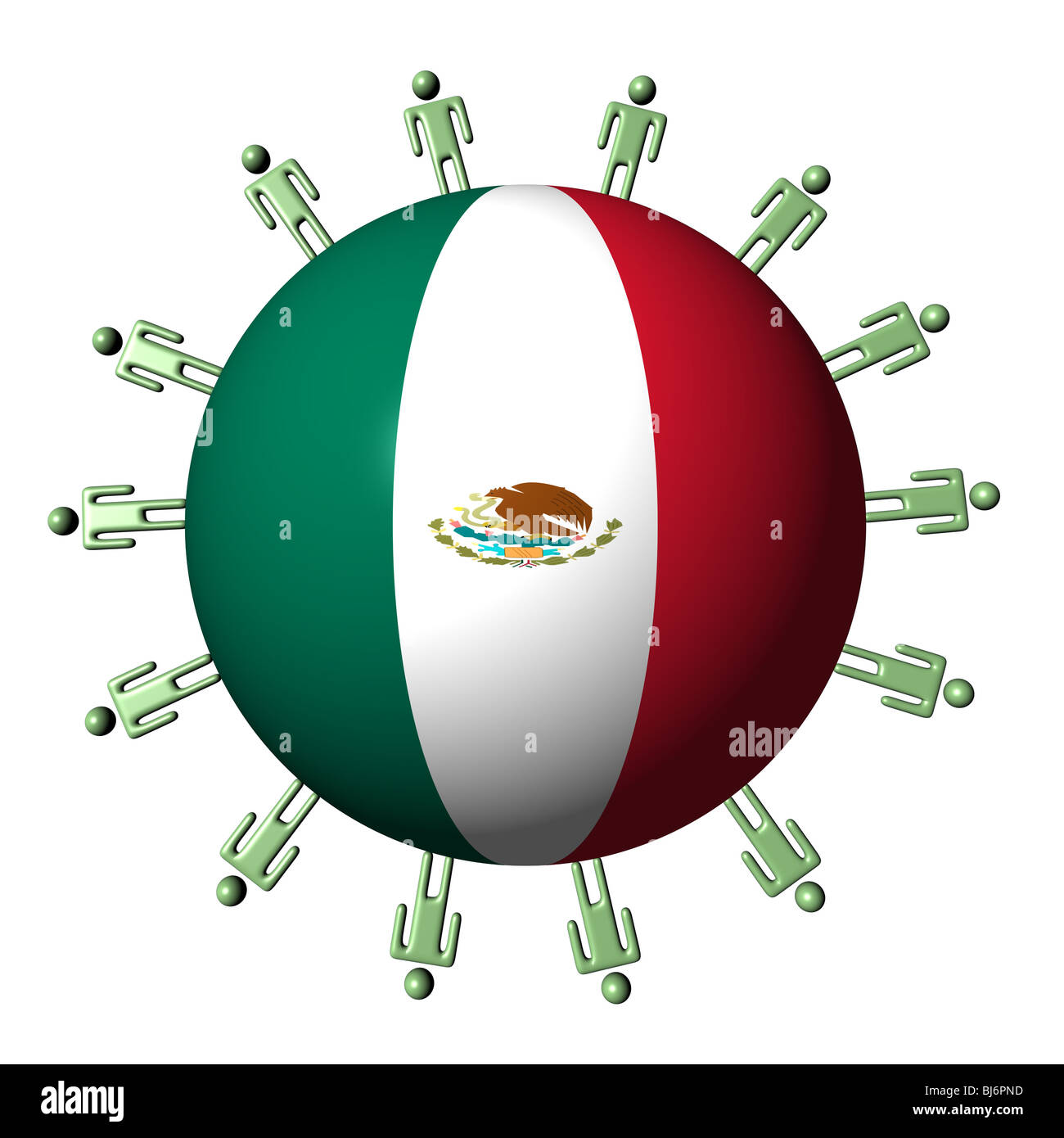 circle of abstract people around Mexican flag sphere illustration Stock ...