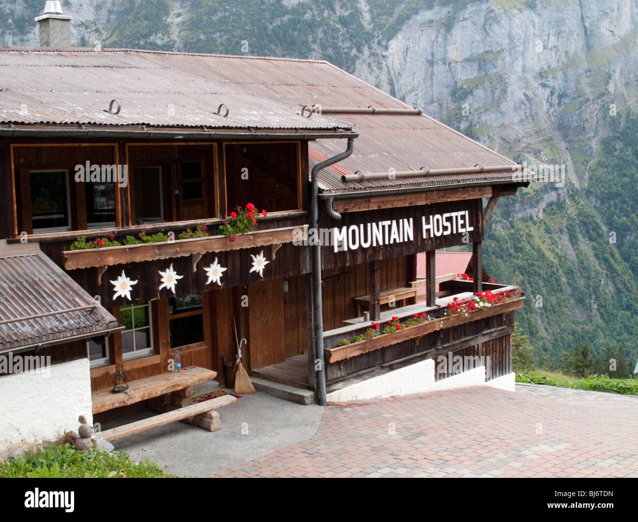 Mountain hostel. Swiss village of Gimmelwald, Bernese Alps, Switzerland ...