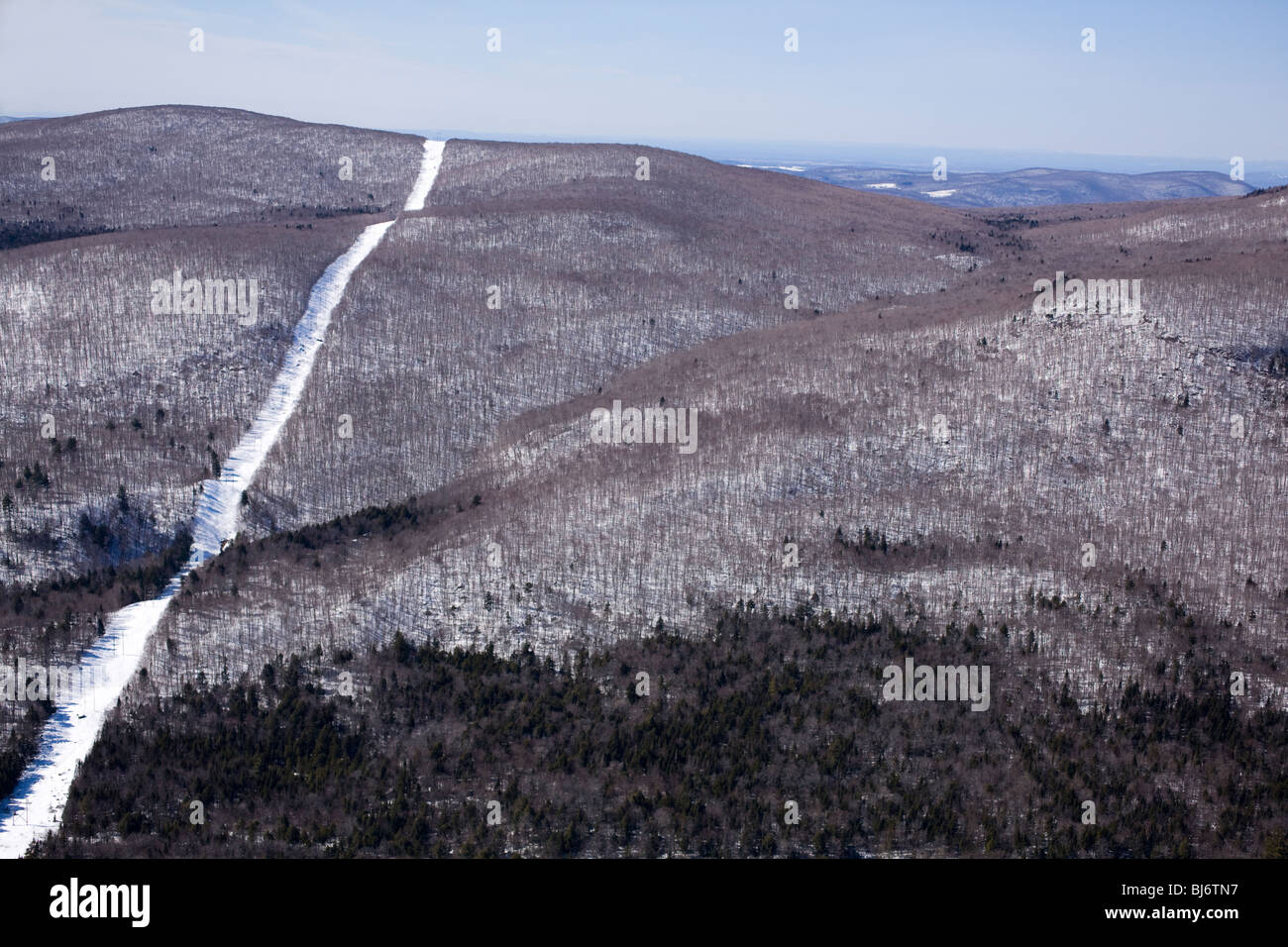 Aerial view of mountains of southern Vermont looking north in the late ...