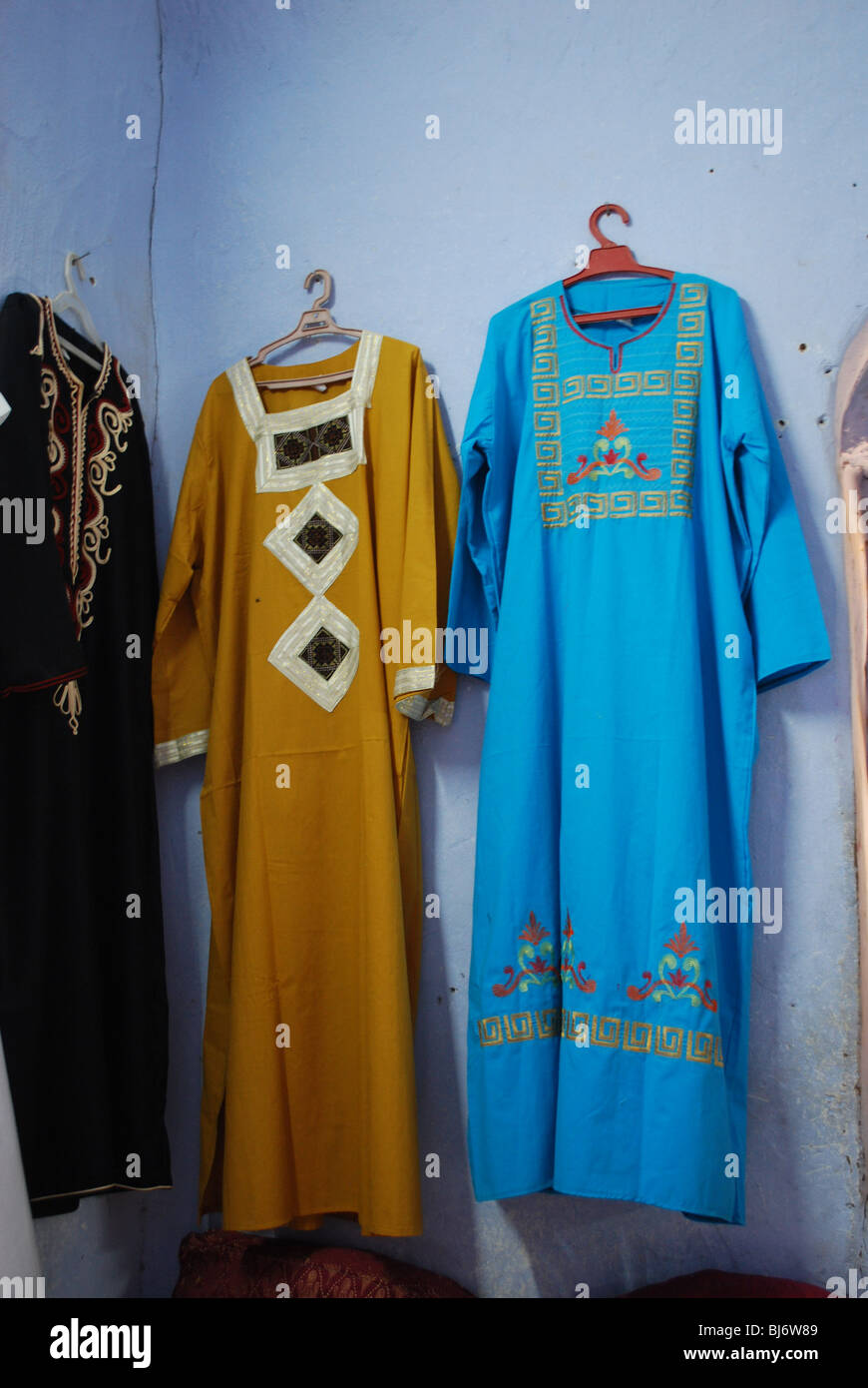 Clothing for sale in a Nubian village shop on the Nile River, Near ...