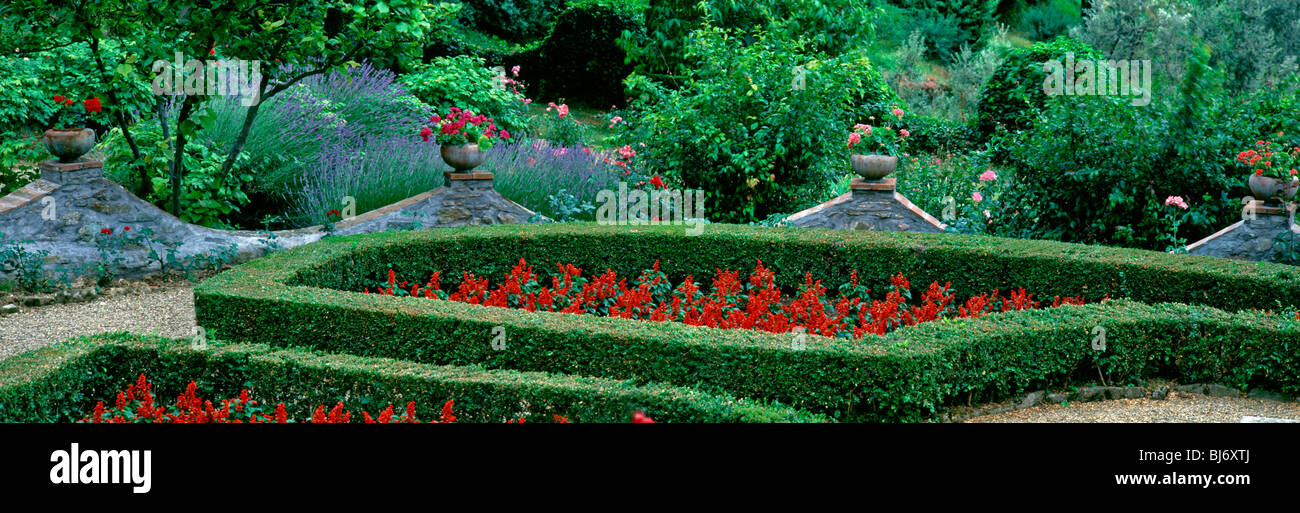 The classical terrace of the Villa Arrighetti a Tuscan garden in summer ...