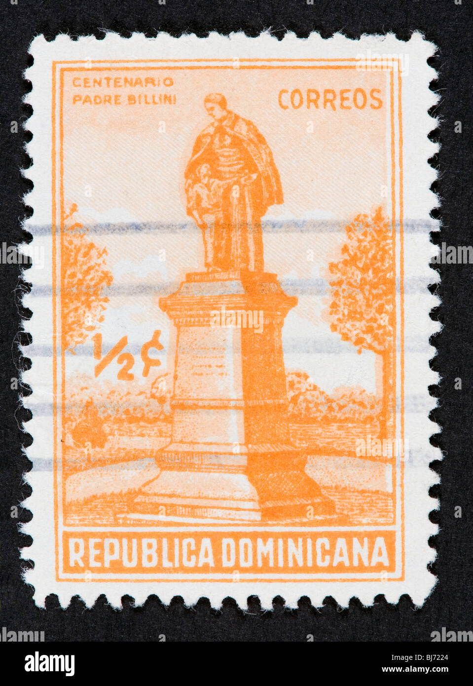 Postage stamp of the Dominican Republic depicting a statue of Father ...