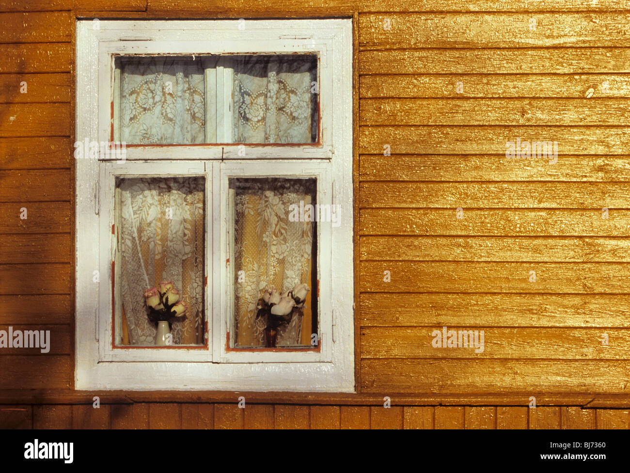 Traditional wooden house window, Jedlnia Letnisko, Poland Stock Photo ...