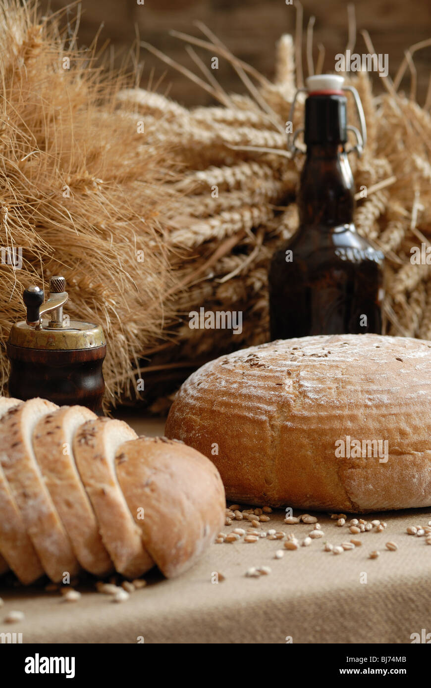 Bread and bottle Stock Photo - Alamy