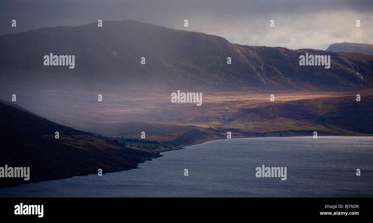 Scotland, Scottish Highlands, Little Loch Broom. Rain clears revealing ...