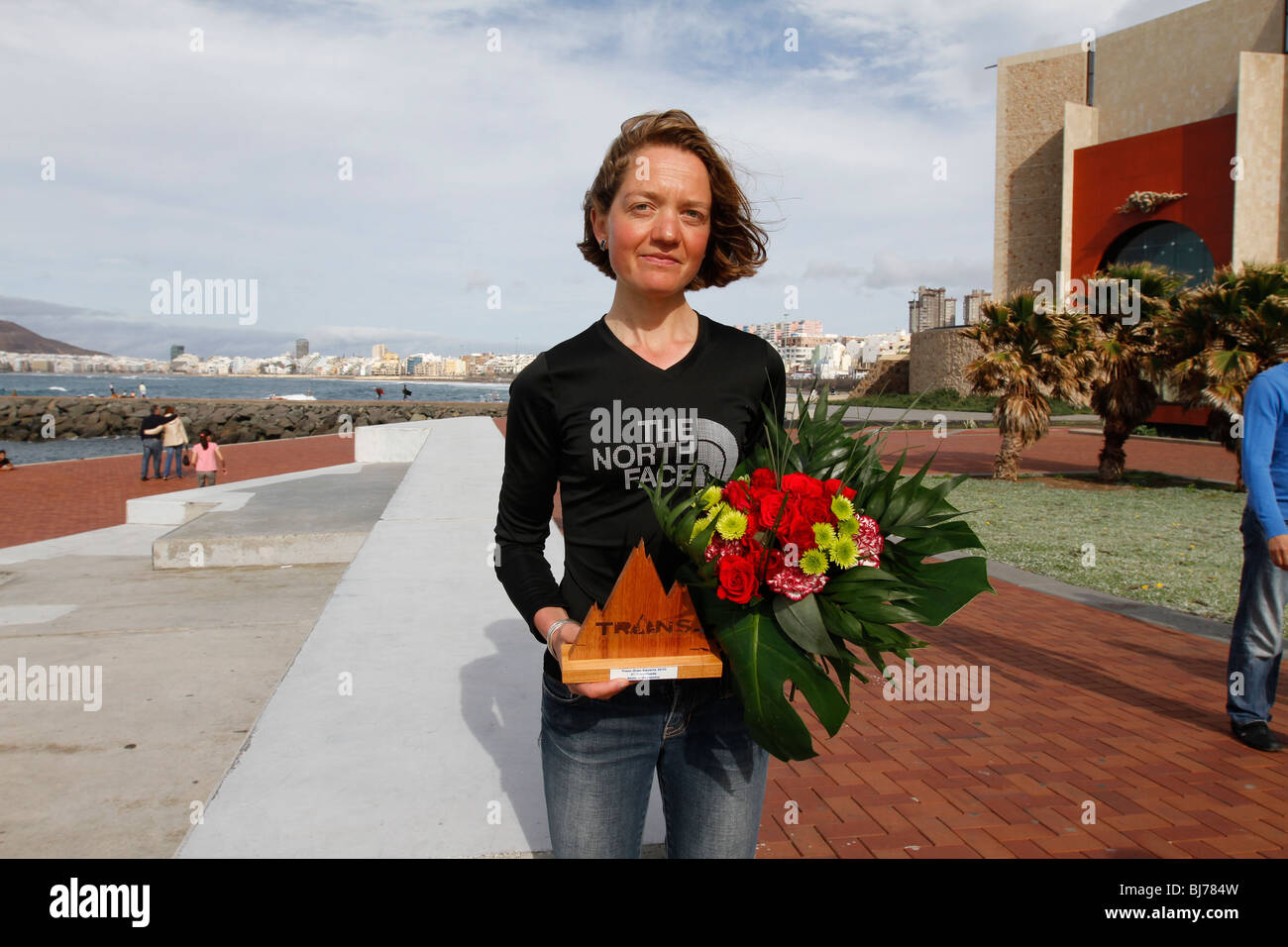Elisabeth Lizzy Hawker receives her prize at the trans gran canaria ...