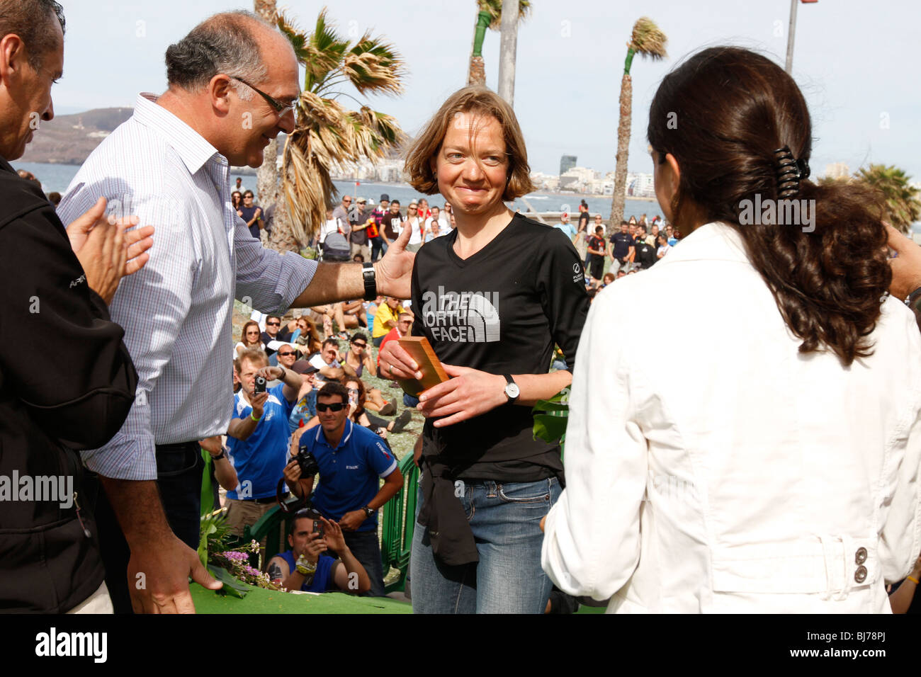 Elisabeth Lizzy Hawker receives her prize at the trans gran canaria ...