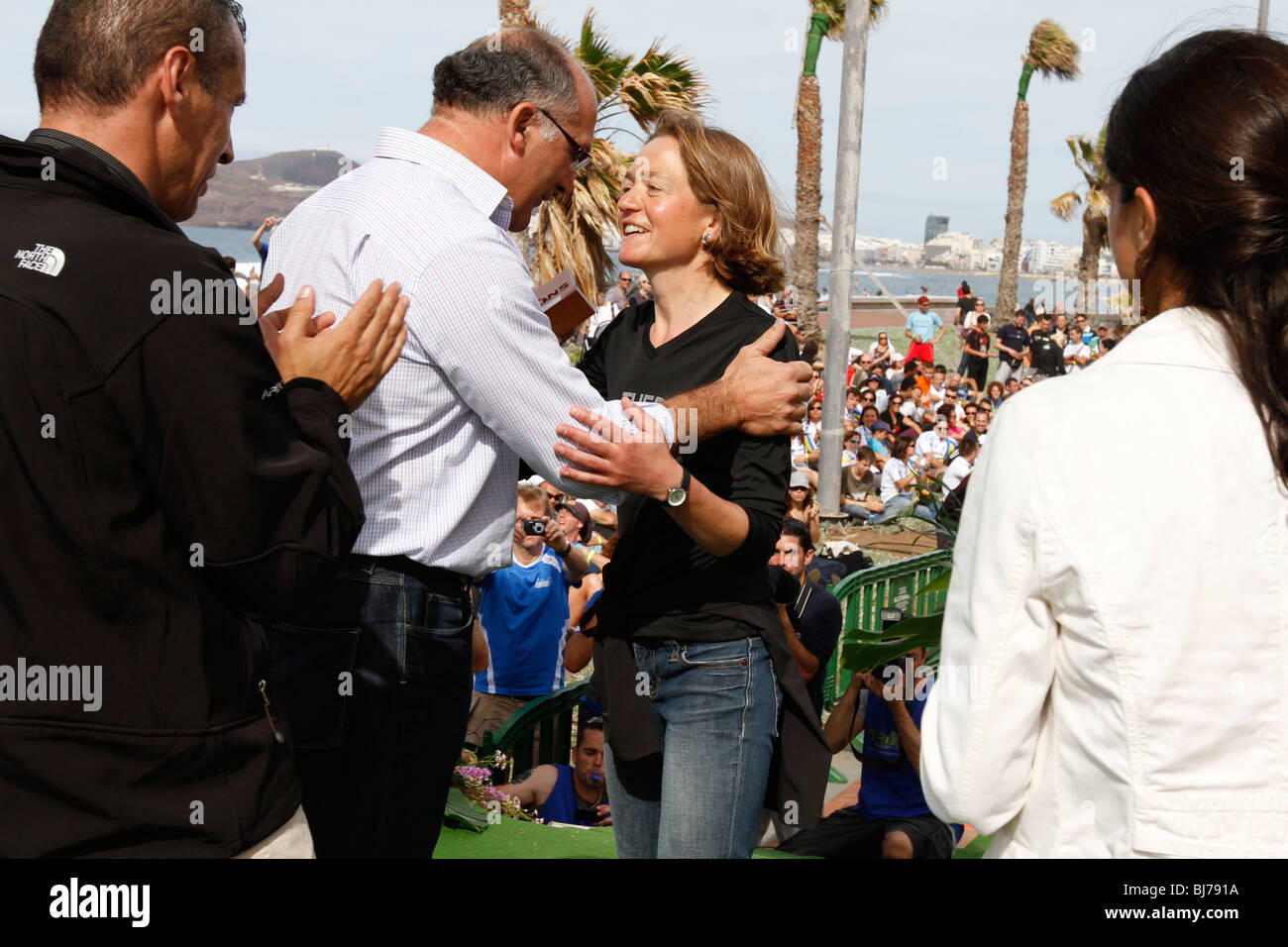 Elisabeth Lizzy Hawker receives her prize at the trans gran canaria ...