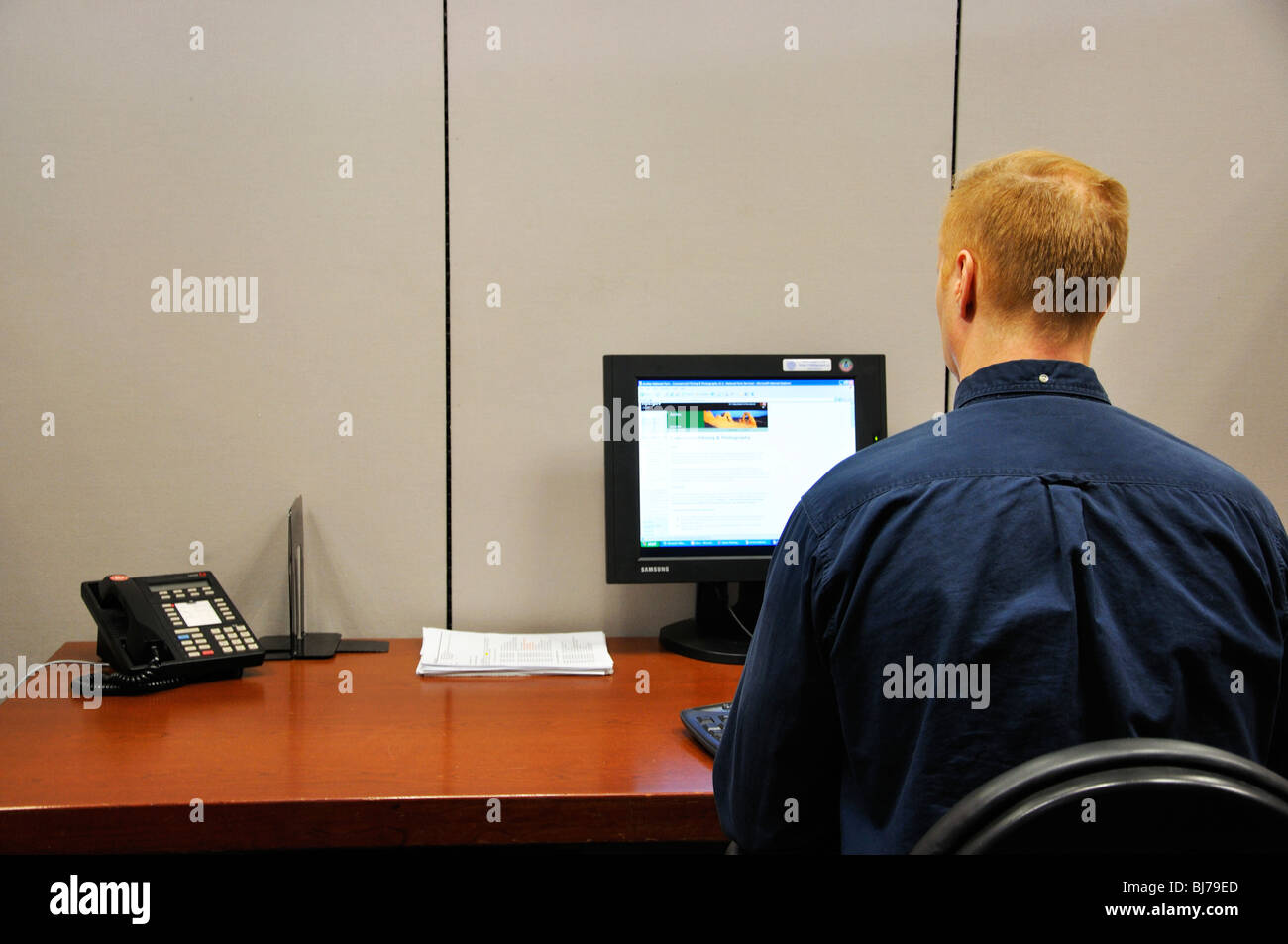 Office worker in his cubicle Stock Photo - Alamy