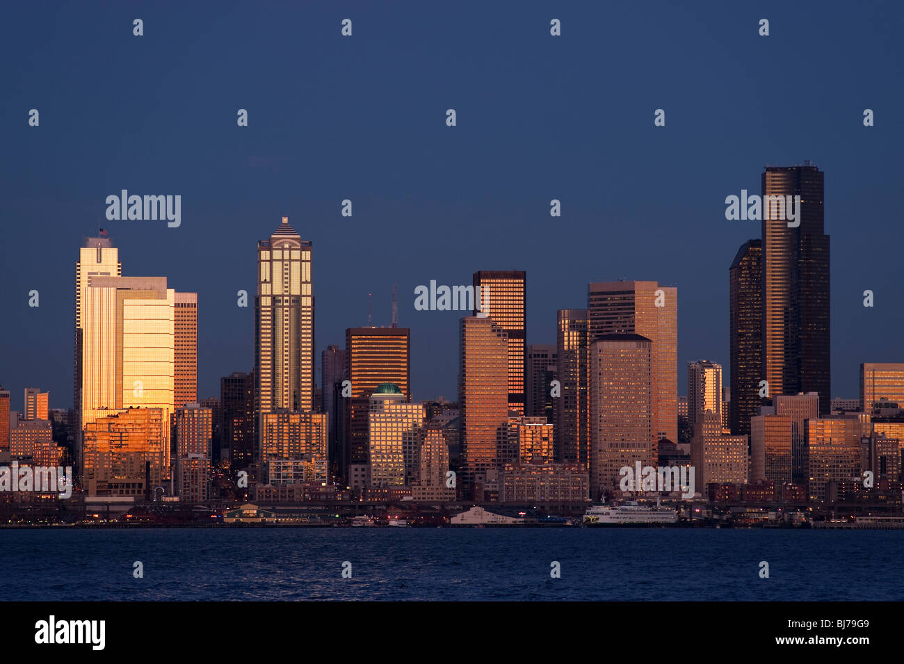 Retro image, Seattle Skyline from West Seattle with Elliott Bay and ...