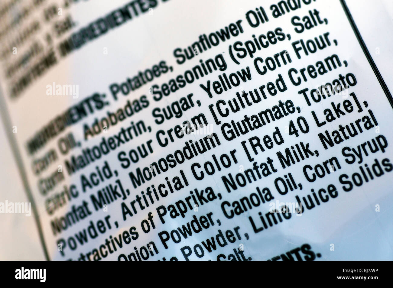 Ingredients list on food package Stock Photo - Alamy