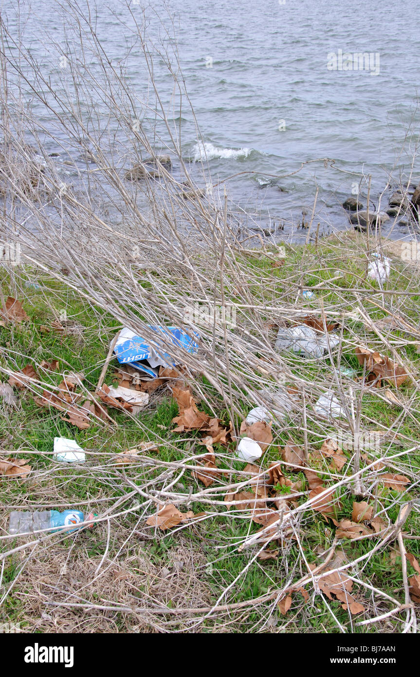Trash washed up Stock Photo - Alamy