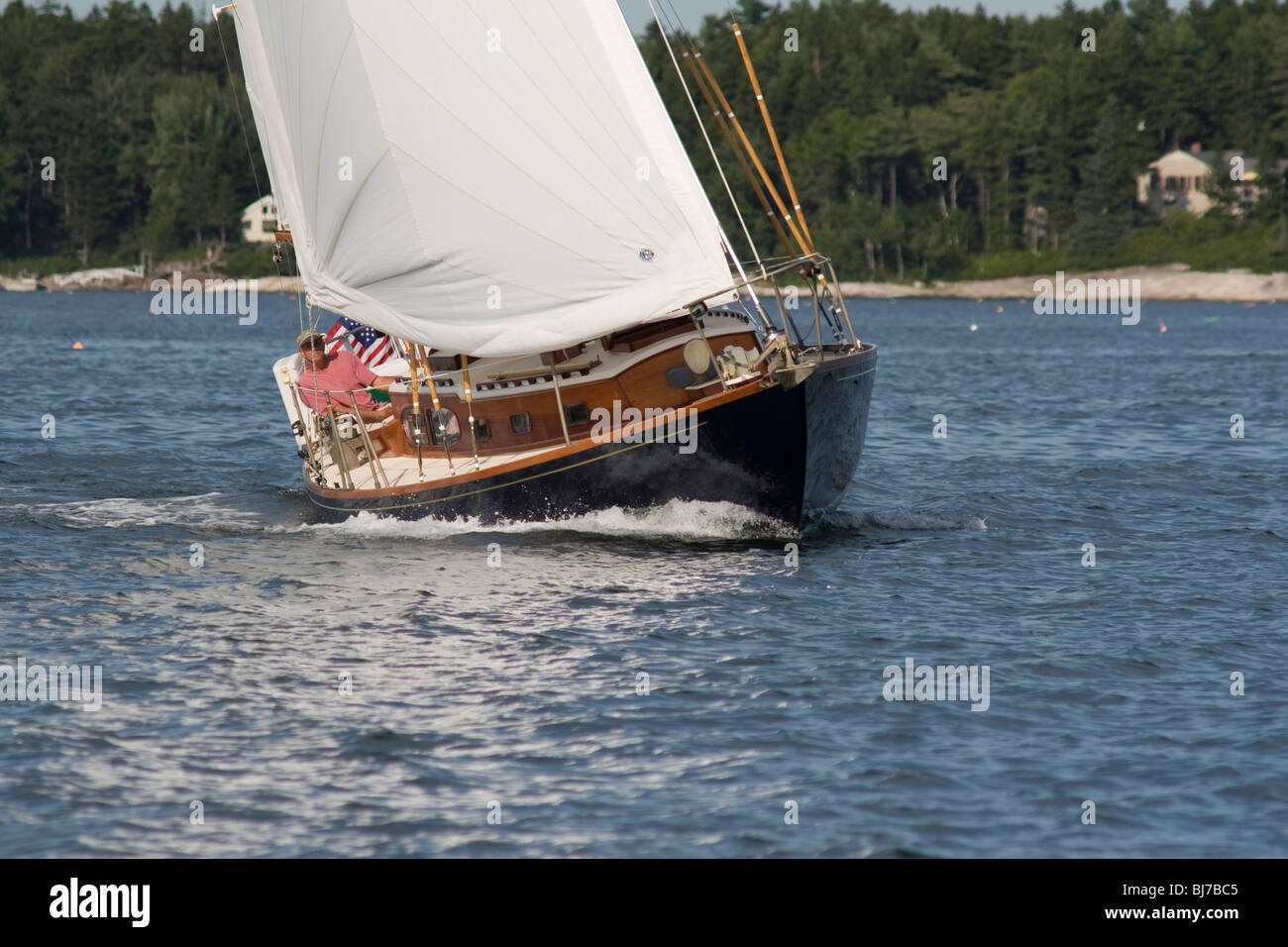 A cruising yawl sailboat enjoying a summer breeze on the Sheepscot ...