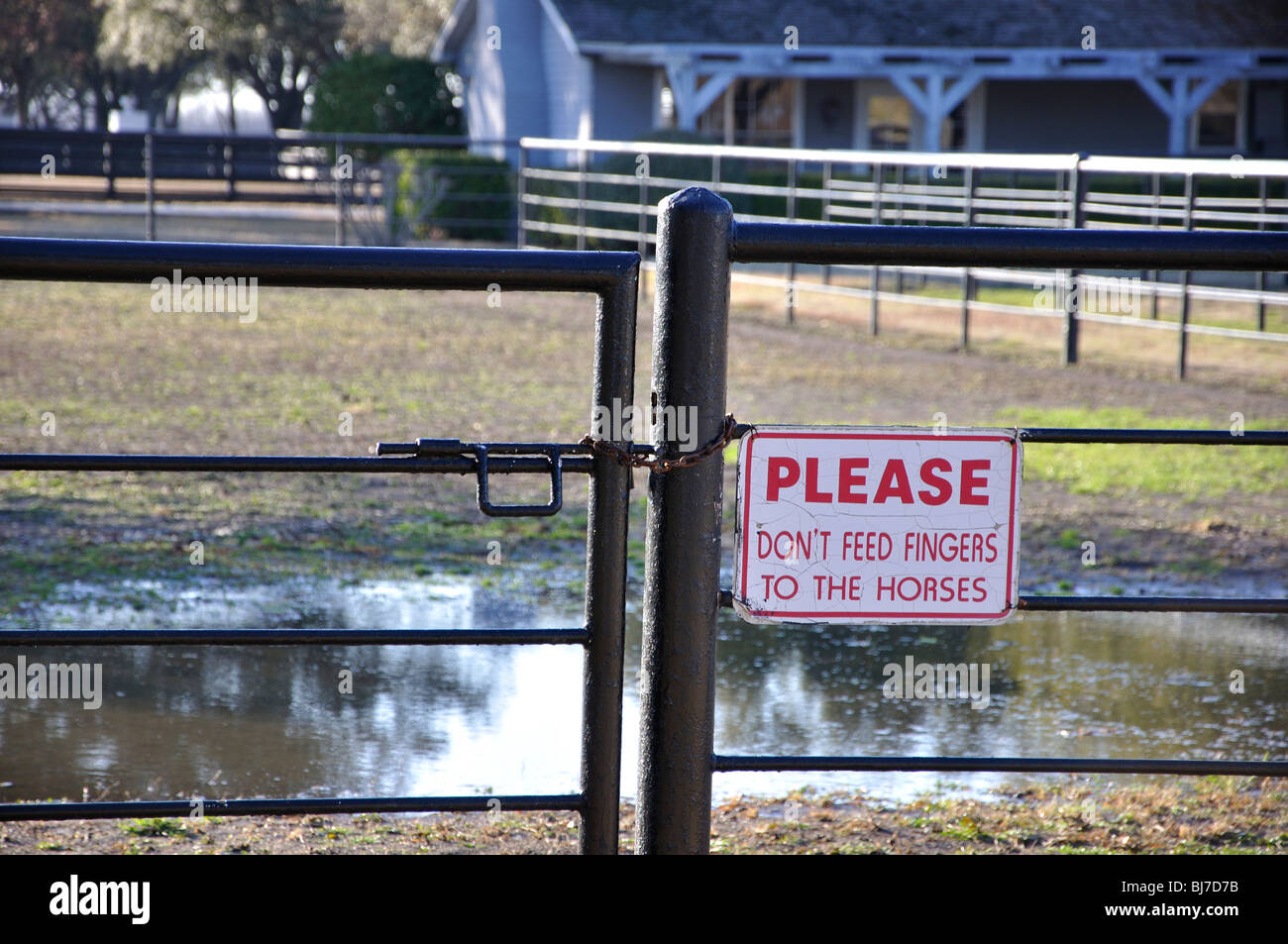 Sing on fence at horse ranch, Texas, USA Stock Photo - Alamy