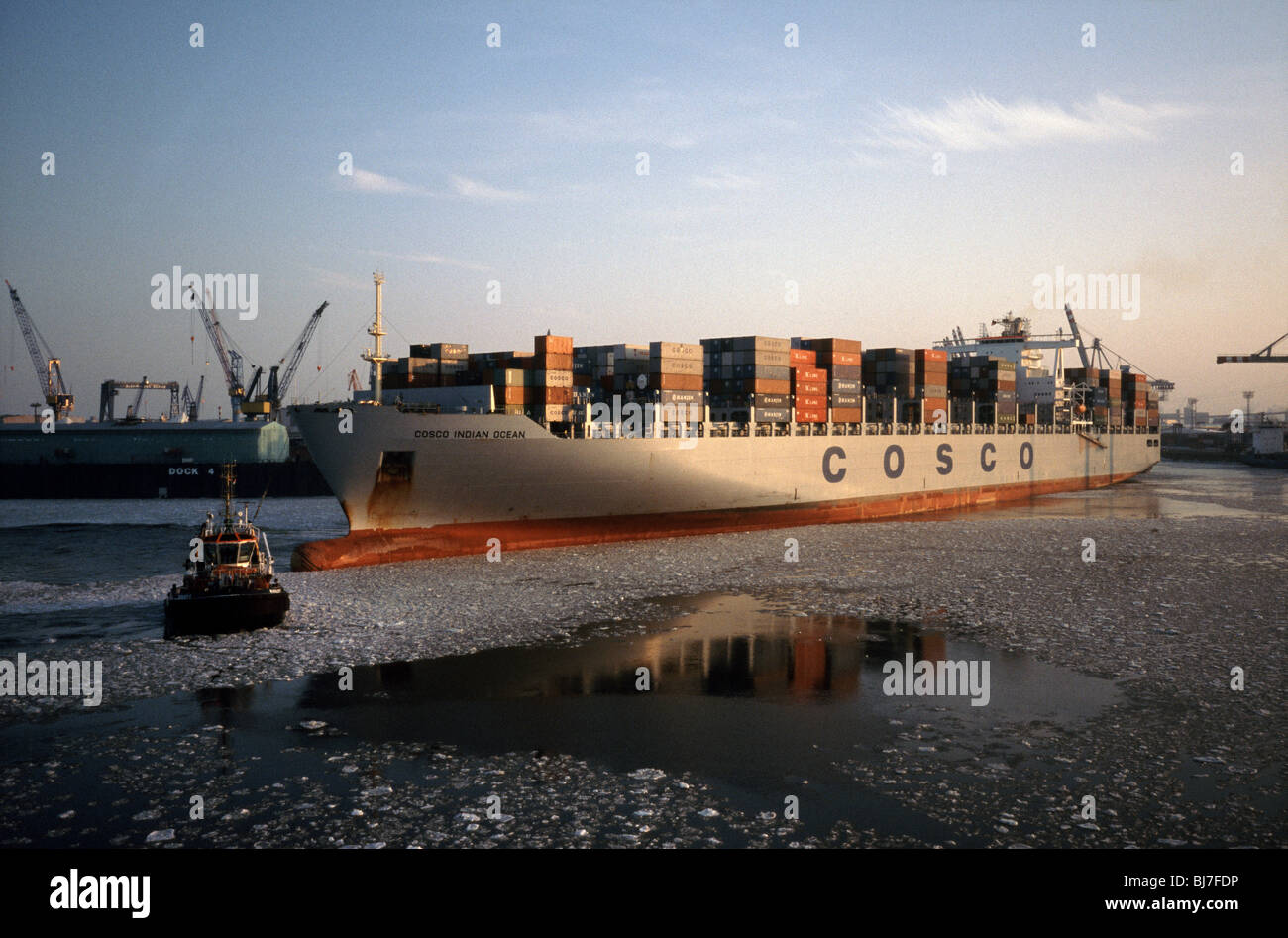 Cosco shipping container ship loading and unloading hi-res stock ...