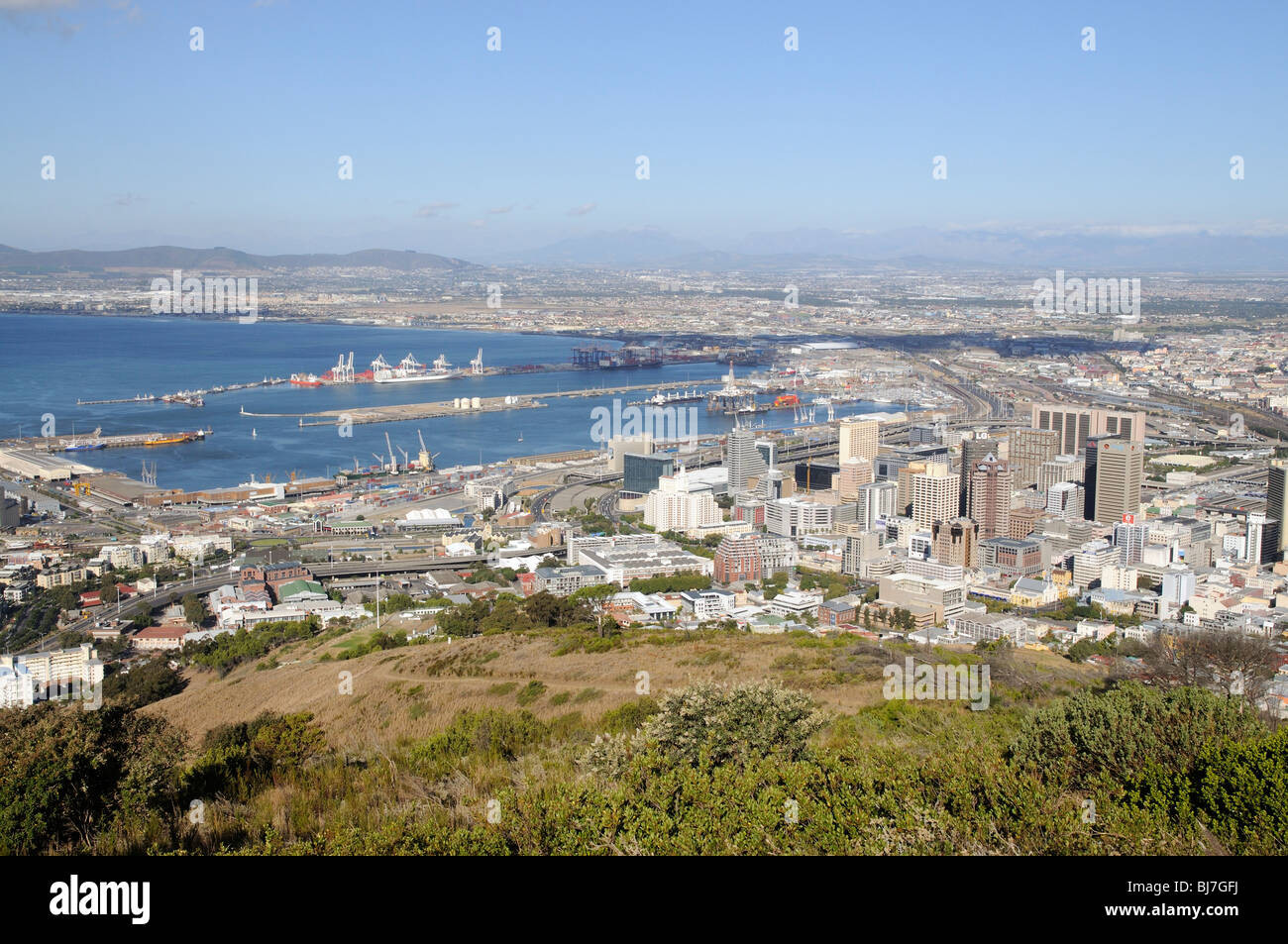 Overview of Cape Town city the harbour and dock areas South Africa ...