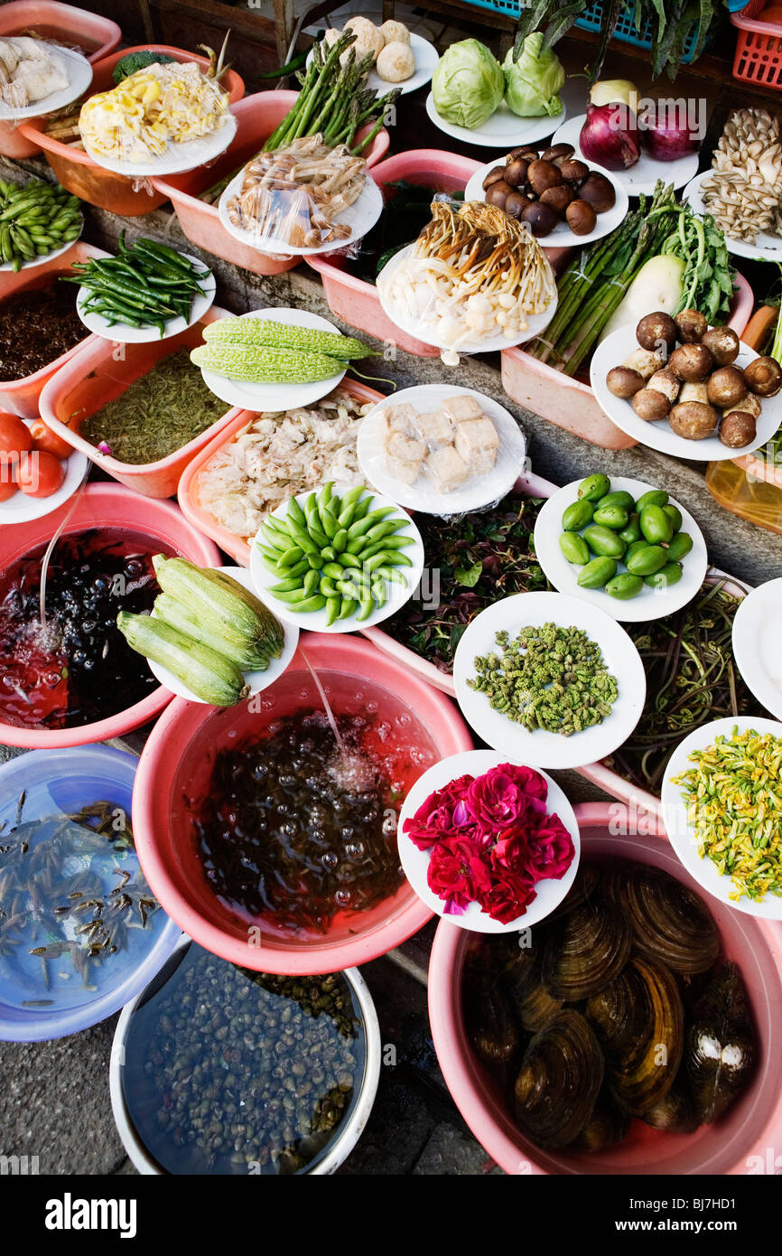 Ingredients for traditional cuisine on display outside a restaurant in ...