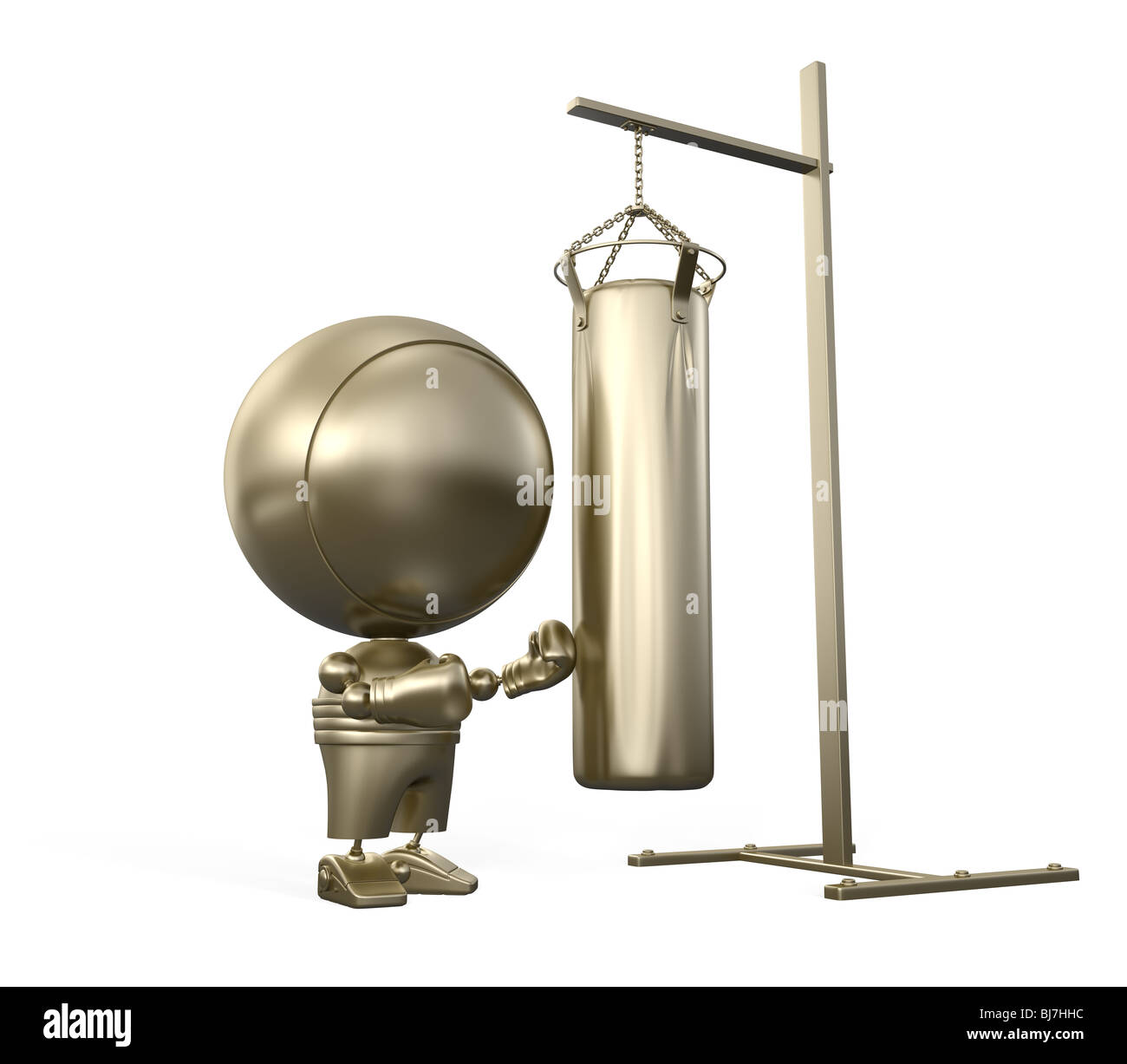 Strong gold robot - boxer perfects his skill in boxing with help of ...