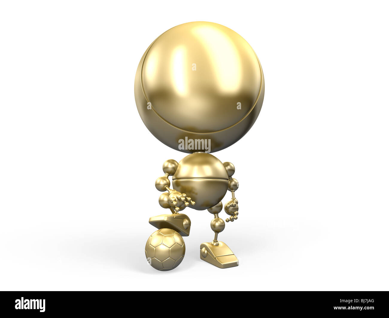 Gold statue of winner with ball Stock Photo - Alamy