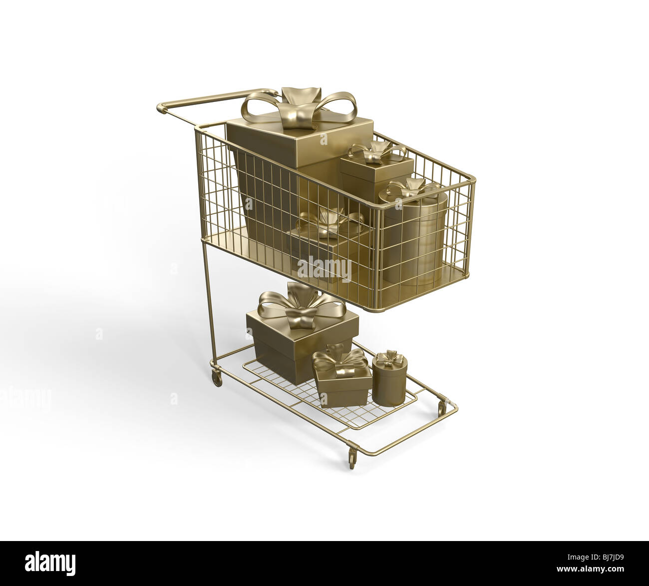 Golden Cart with different gold gifts Stock Photo - Alamy