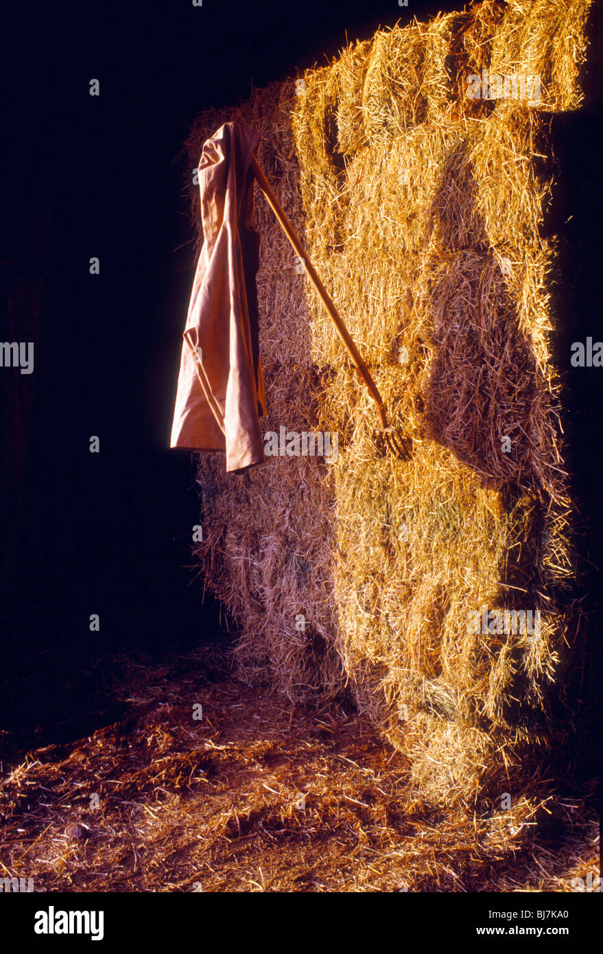 Hay bale with pitch fork pitchfork hi-res stock photography and images ...