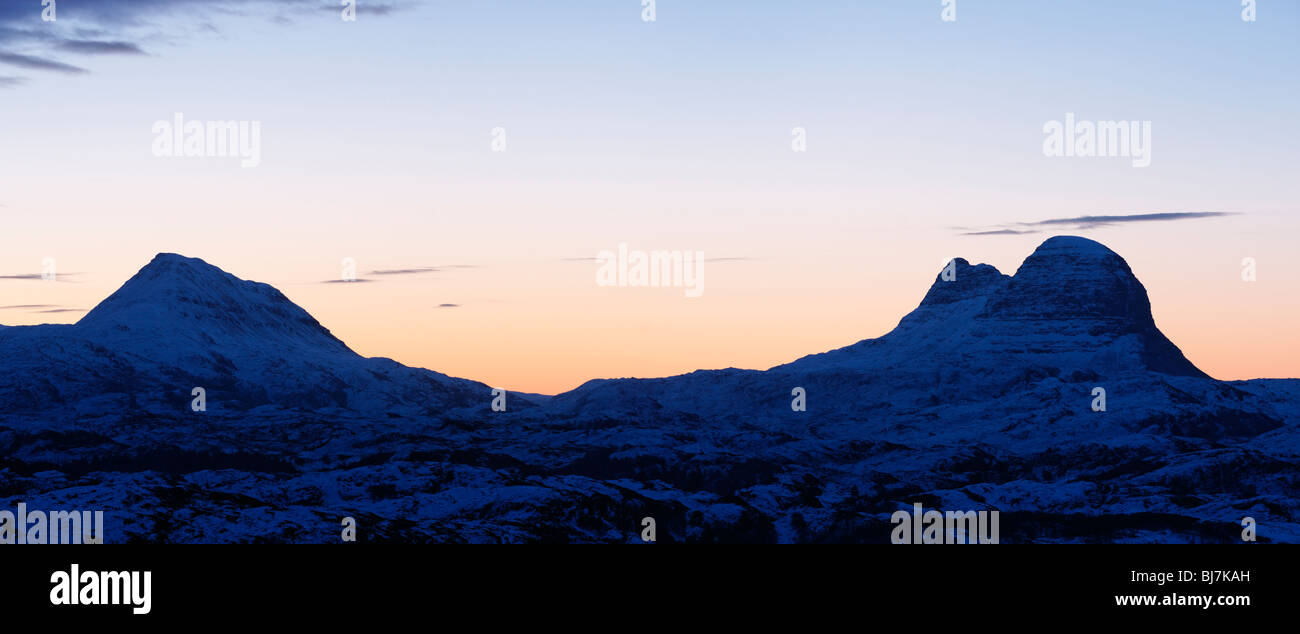 Suilven (R) and Canisp (L), near Lochinver, Sutherland, Highland ...