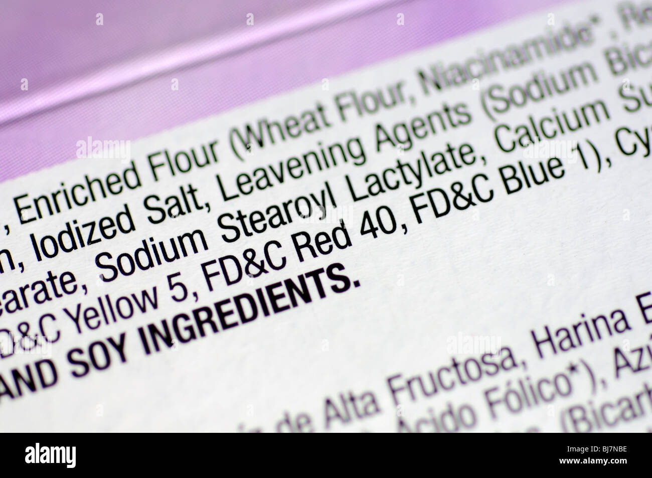 Ingredients list on food package Stock Photo - Alamy