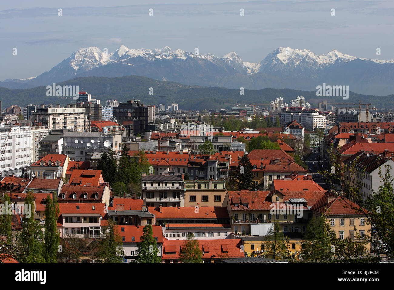 Ljubljana,City Center,from Ljubljana Castle,Julian Alps,Slovenia Stock ...