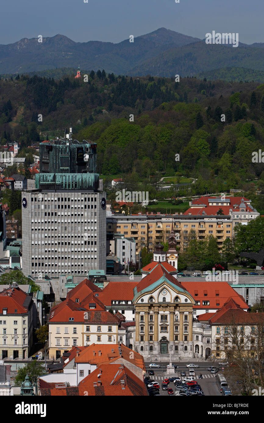 Ljubljana,City Center,from Ljubljana Castle,Ursuline Church,Slovenia ...
